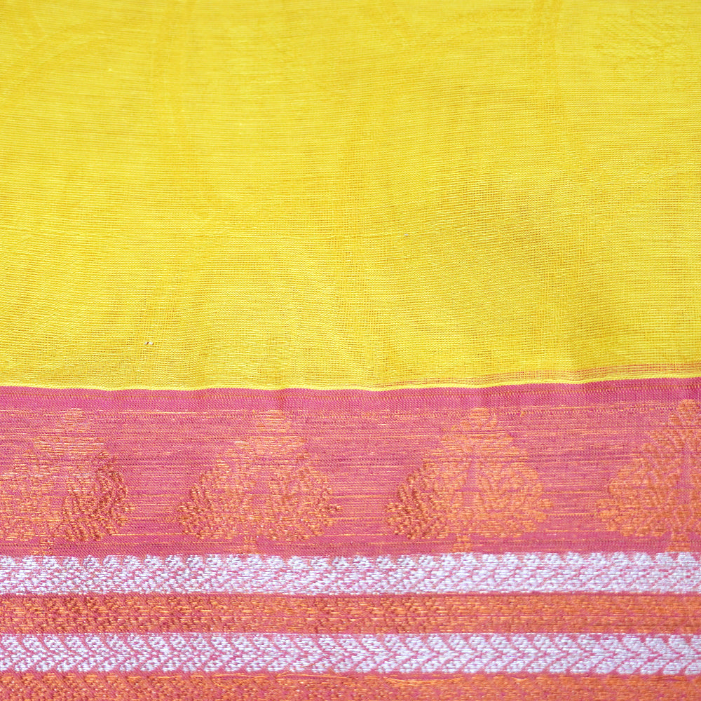 Handwoven yellow consecrated cotton saree with a contrasting and gorge ...