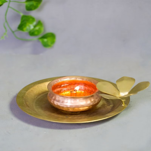 Hammered Deepam Lamp With Lotus. Light an oil lamp to create positivity ...
